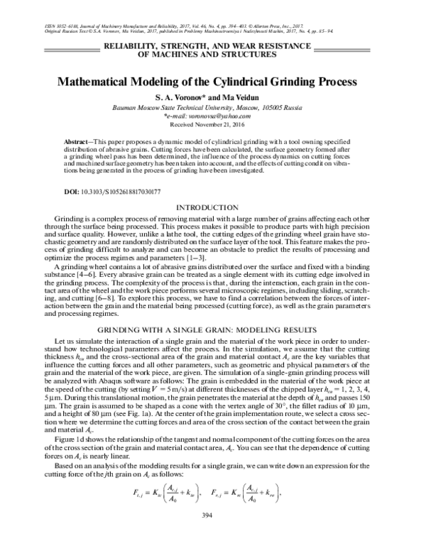 (PDF) Mathematical modeling of the cylindrical grinding process