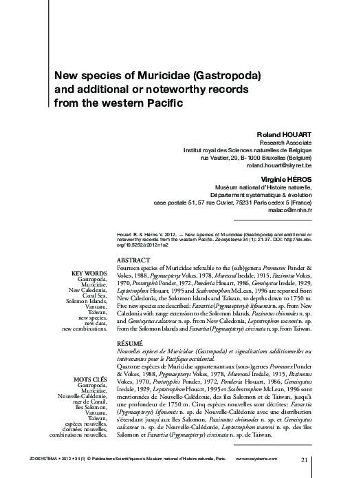 (PDF) New species of Muricidae (Gastropoda) and additional or ...