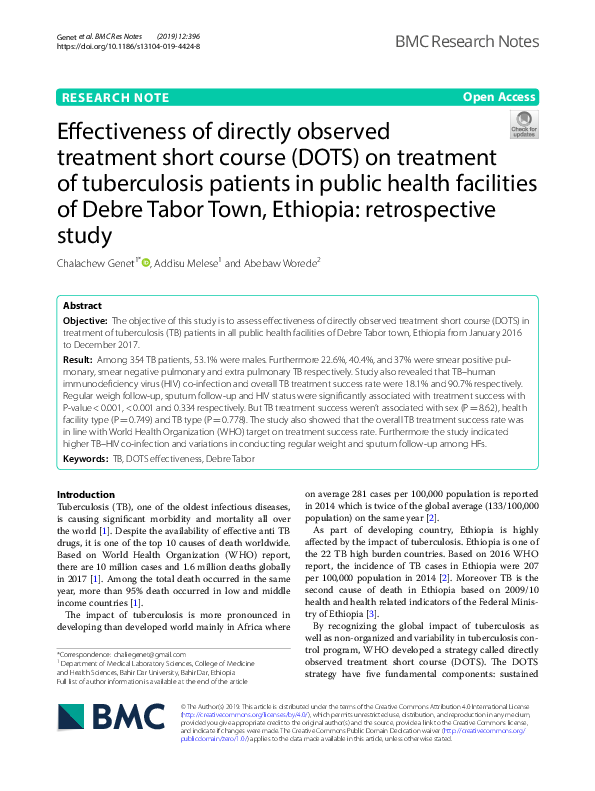 (PDF) Effectiveness of directly observed treatment of tuberculosis: a ...