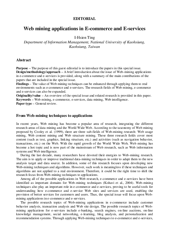 Pdf Web‐mining Applications In E‐commerce And E‐services