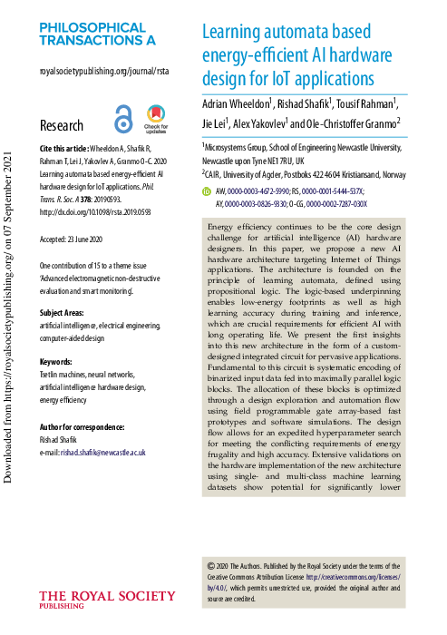 Pdf Learning Automata Based Energy Efficient Ai Hardware Design For Iot Applications