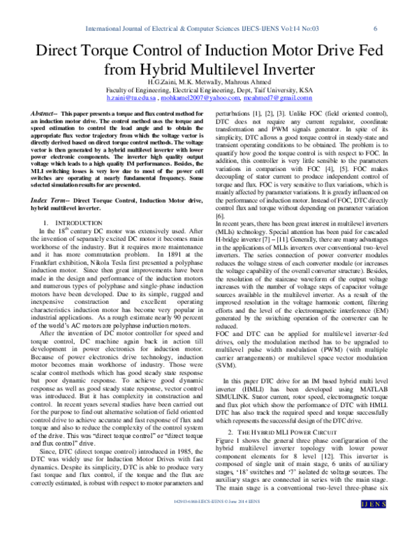 (PDF) Direct Torque Control of Induction Motor Drive Fed from Hybrid Multilevel Inverter