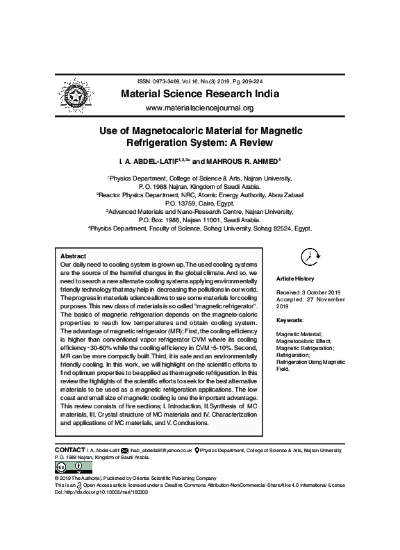 (PDF) Use of Magnetocaloric Material for Magnetic Refrigeration System ...
