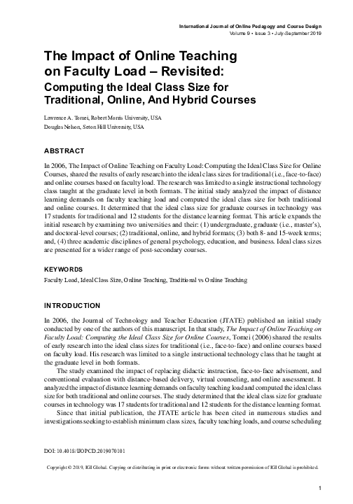 (PDF) The Impact of Online Teaching on Faculty Load – Revisited