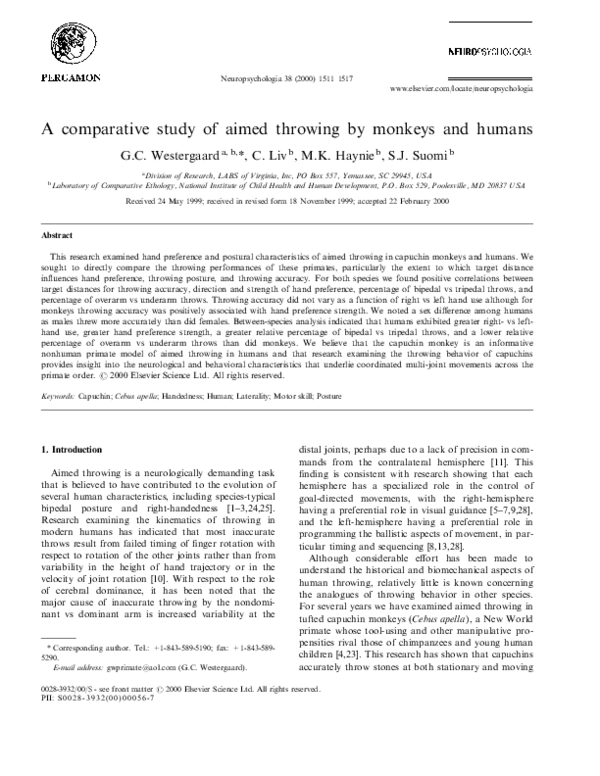 (PDF) A comparative study of aimed throwing by monkeys and humans ...