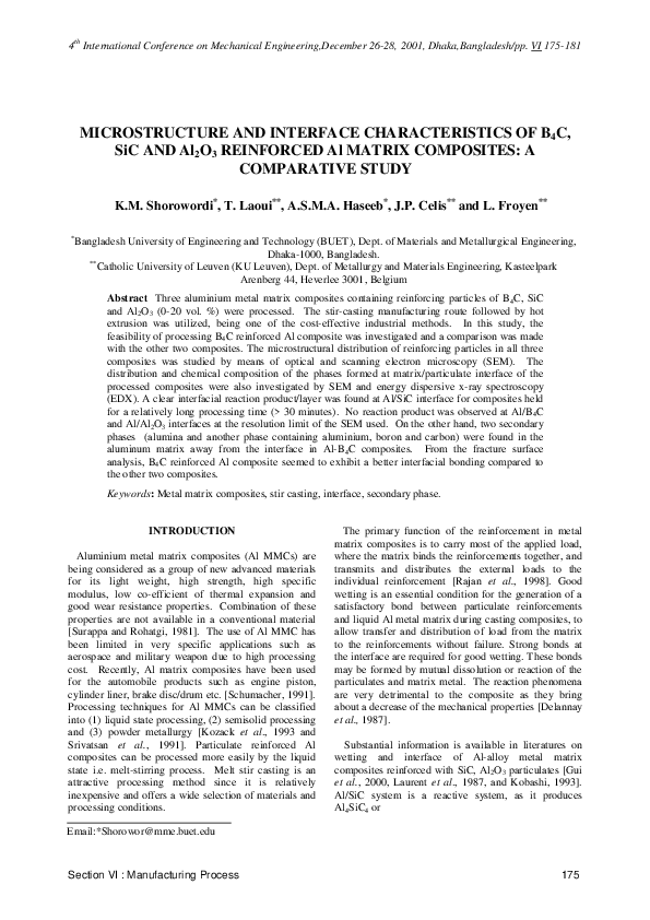 Pdf Microstructure And Interface Characteristics Of B4c Sic And Al2o3 Reinforced Al Matrix