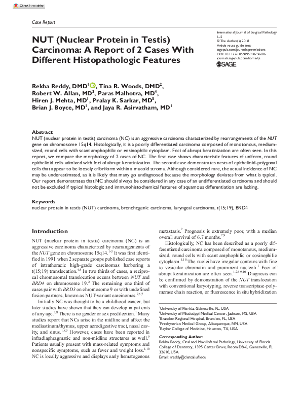 (PDF) NUT (Nuclear Protein in Testis) Carcinoma: A Report of 2 Cases ...