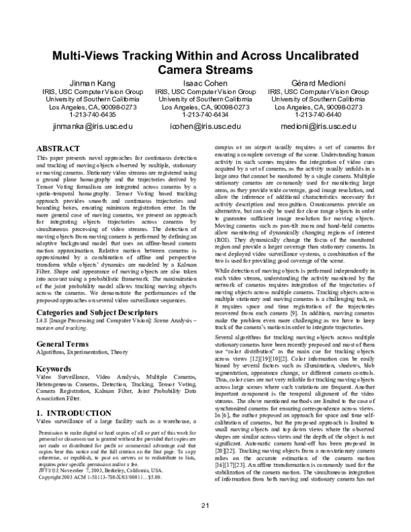 (PDF) Multi-views tracking within and across uncalibrated camera streams | Isaac Cohen ...