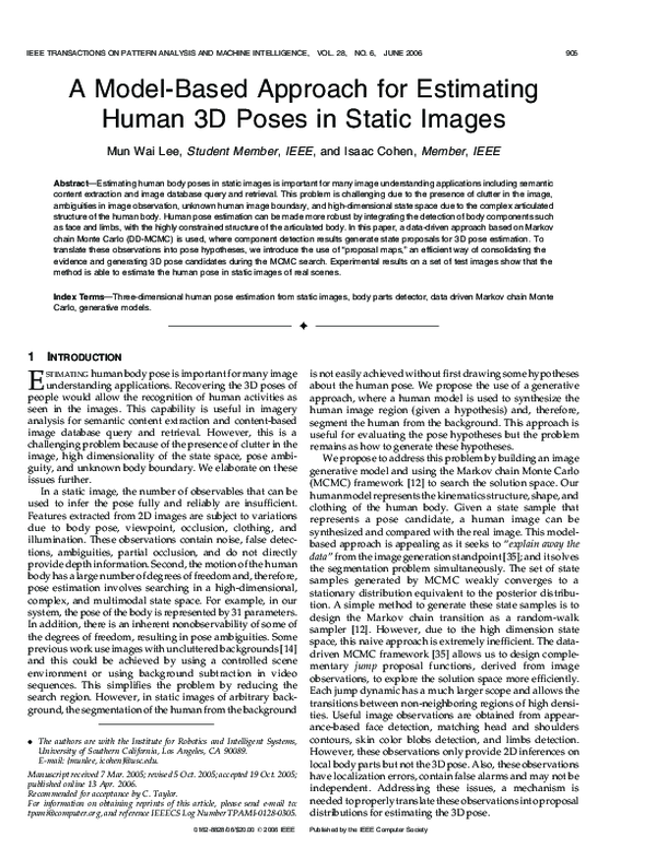 (PDF) A model-based approach for estimating human 3D poses in static images