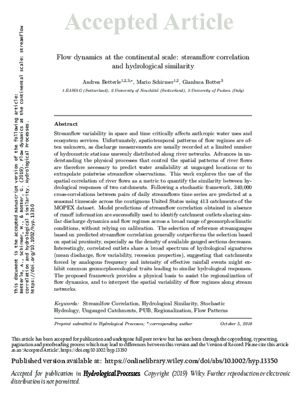 Pdf Flow Dynamics At The Continental Scale Streamflow Correlation And Hydrological Similarity