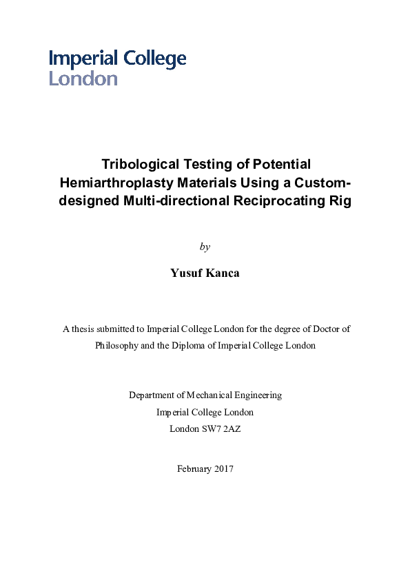 (PDF) Tribological testing of potential hemiarthroplasty materials ...
