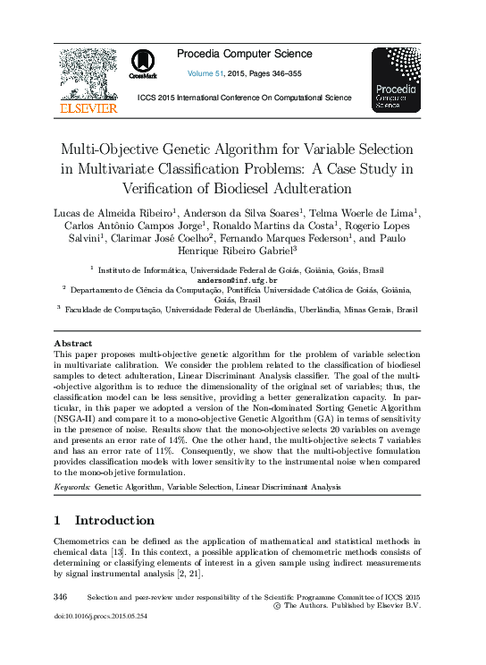 Pdf Multi Objective Genetic Algorithm For Biodiesel Adulteration Detection