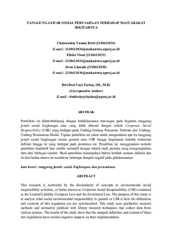 (DOC) TANGGUNG JAWAB SOSIAL PERUSAHAAN TERHADAP MASYARAKAT SEKITARNYA