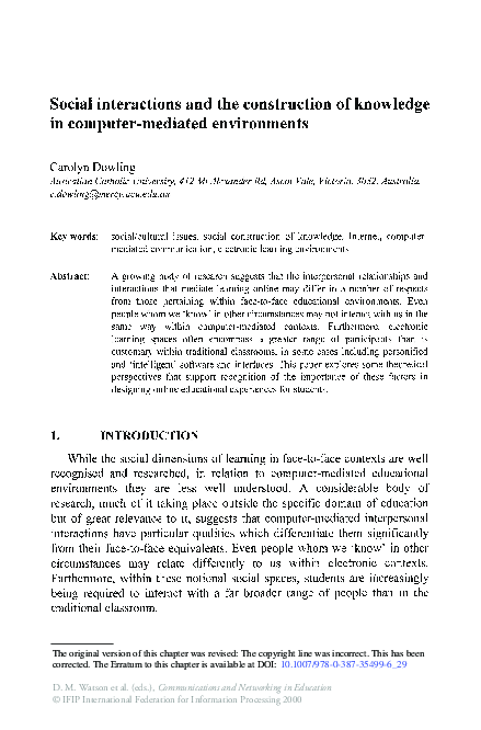 (PDF) Social interactions and the construction of knowledge in computer-mediated environments
