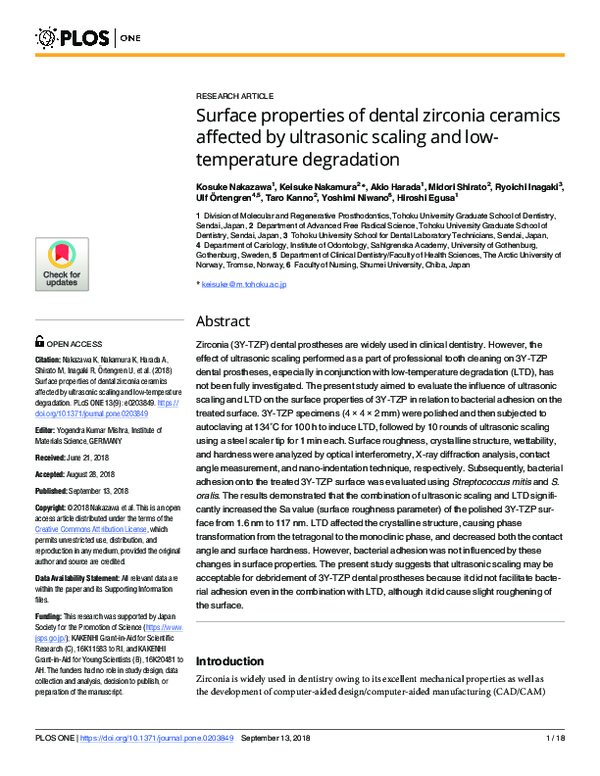 (PDF) Surface properties of dental zirconia ceramics affected by ultrasonic scaling and low ...