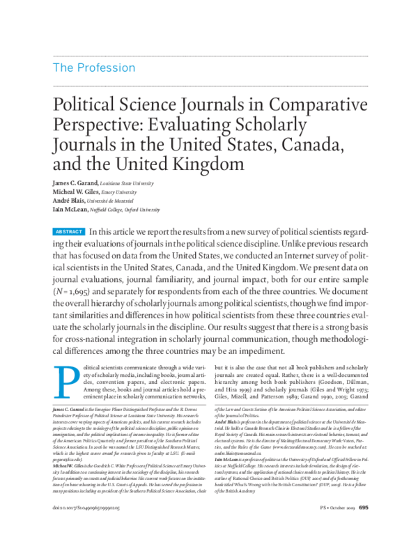 (PDF) Political Science Journals in Comparative Perspective: Evaluating ...