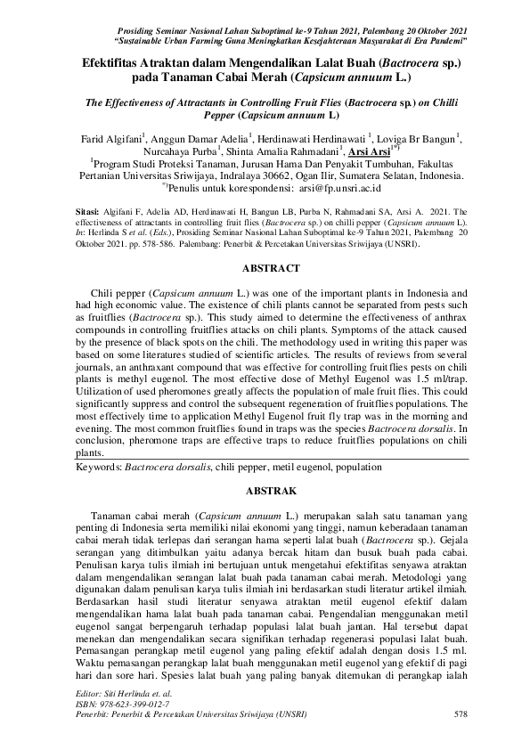(PDF) Efektifitas Atraktan dalam Mengendalikan Lalat Buah (Bactrocera ...
