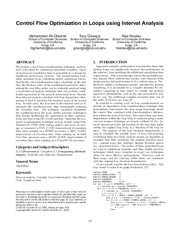 (PDF) Control flow optimization in loops using interval analysis