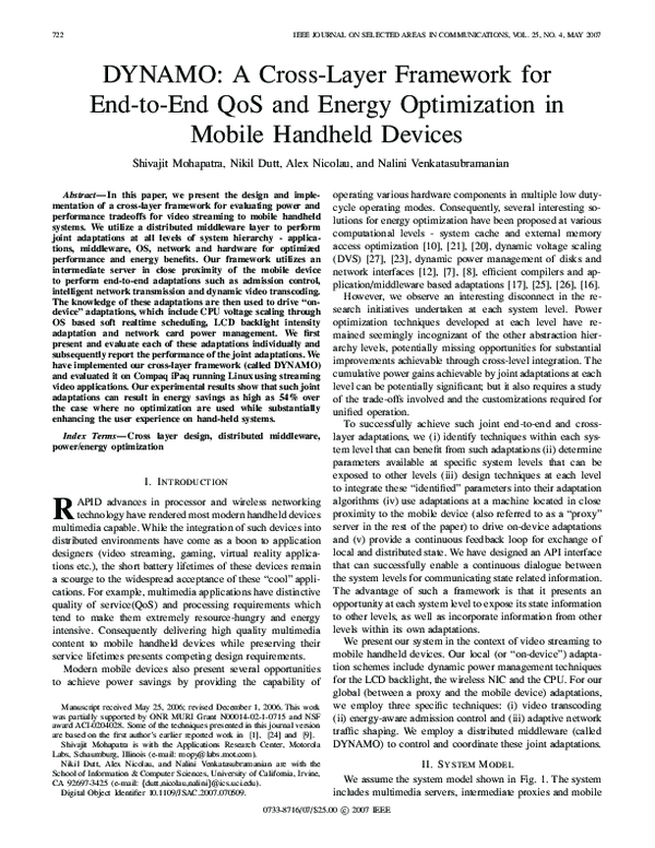 Pdf Dynamo A Cross Layer Framework For End To End Qos And Energy Optimization In Mobile