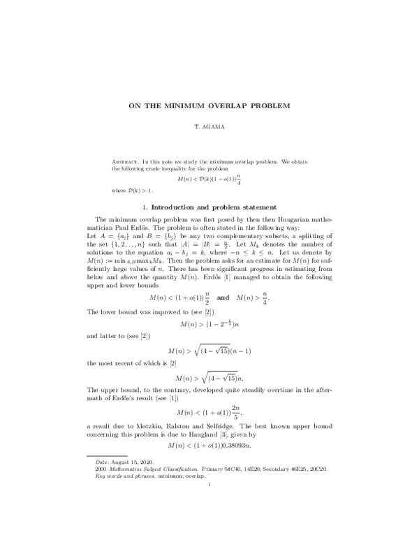(PDF) On the Minimum Overlap Problem