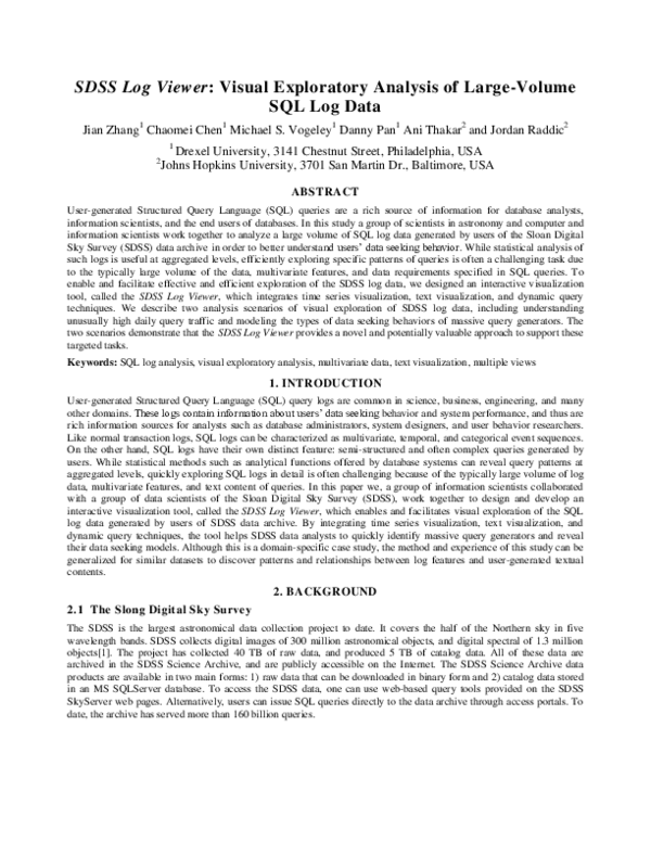 (PDF) SDSS Log Viewer : visual exploratory analysis of large-volume SQL log data | Ani Thakar ...