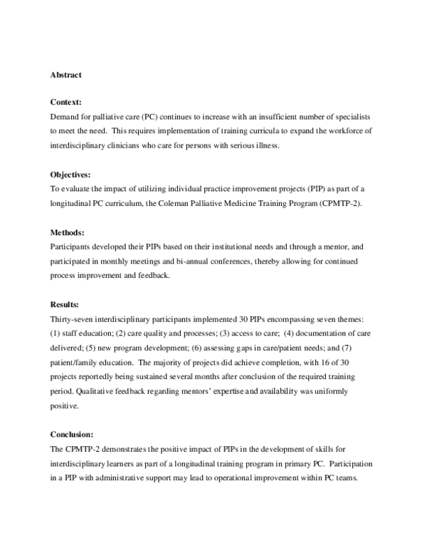 (PDF) Practice Improvement Projects in an Interdisciplinary Palliative ...