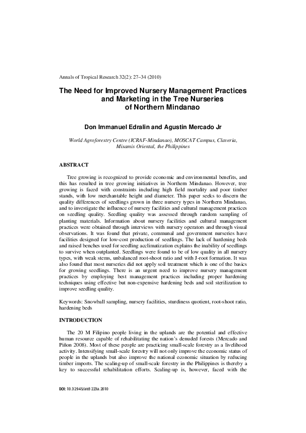 (PDF) Tree Seedling Production Systems in Northern Mindanao, Philippines