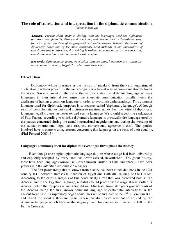 (PDF) The role of translation and interpretation in the diplomatic ...