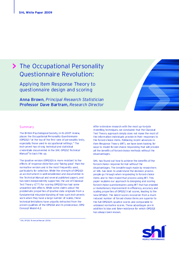 (PDF) The Occupational Personality Questionnaire Revolution: Applying ...