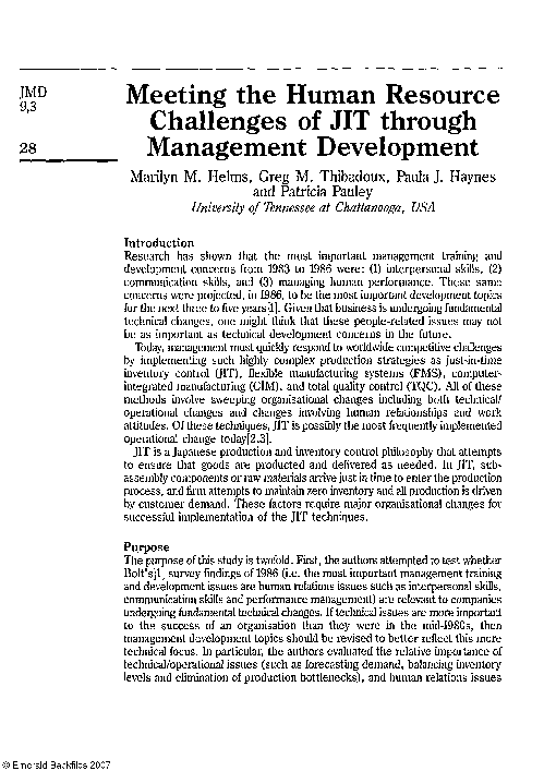 (PDF) Meeting the Human Resource Challenges of JIT through Management ...