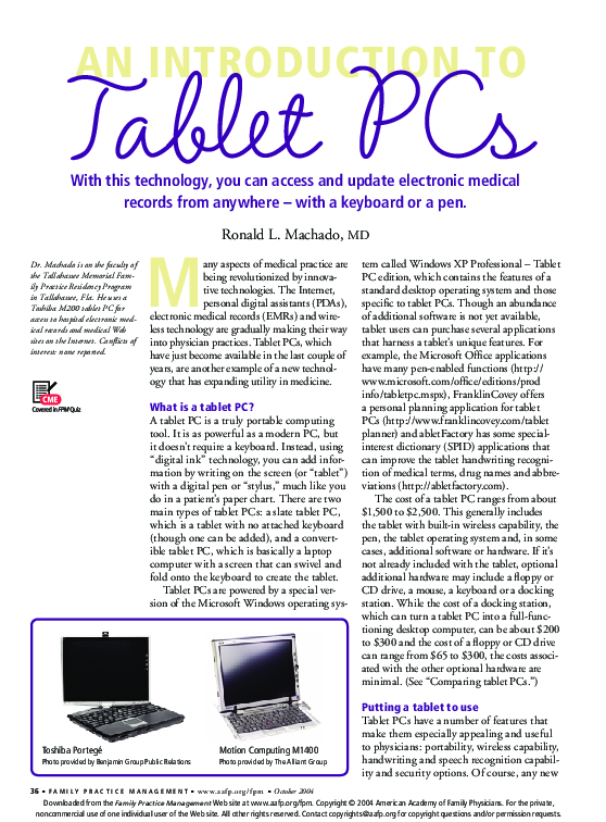(PDF) An introduction to tablet PCs