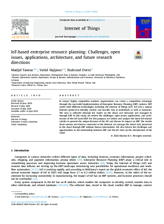 (PDF) IoT-based enterprise resource planning: Challenges, open issues ...