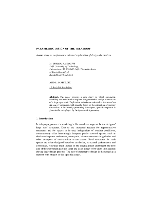 (PDF) Parametric design of the Vela roof : A case study on performance oriented exploration of ...