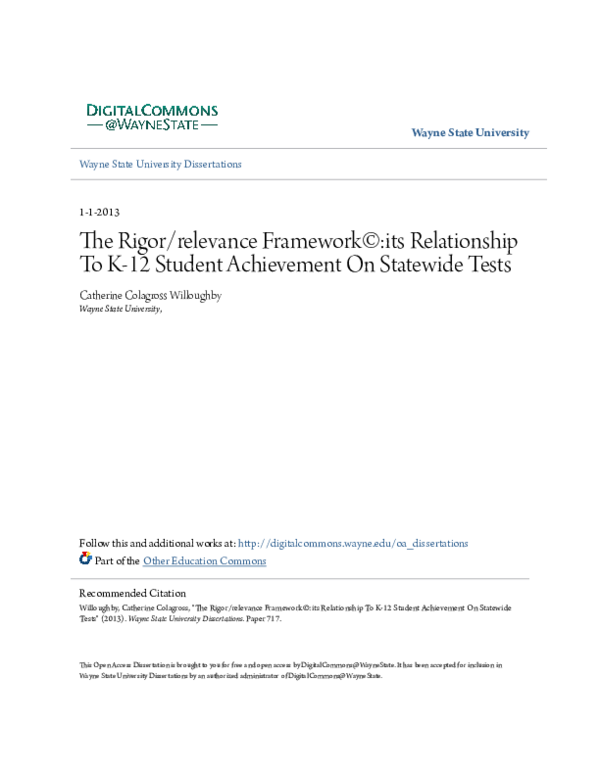 (PDF) The Rigor/relevance Framework©:its Relationship To K-12 Student ...