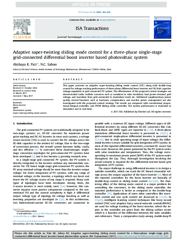 (PDF) Adaptive super-twisting sliding mode control for a three-phase single-stage grid-connected ...