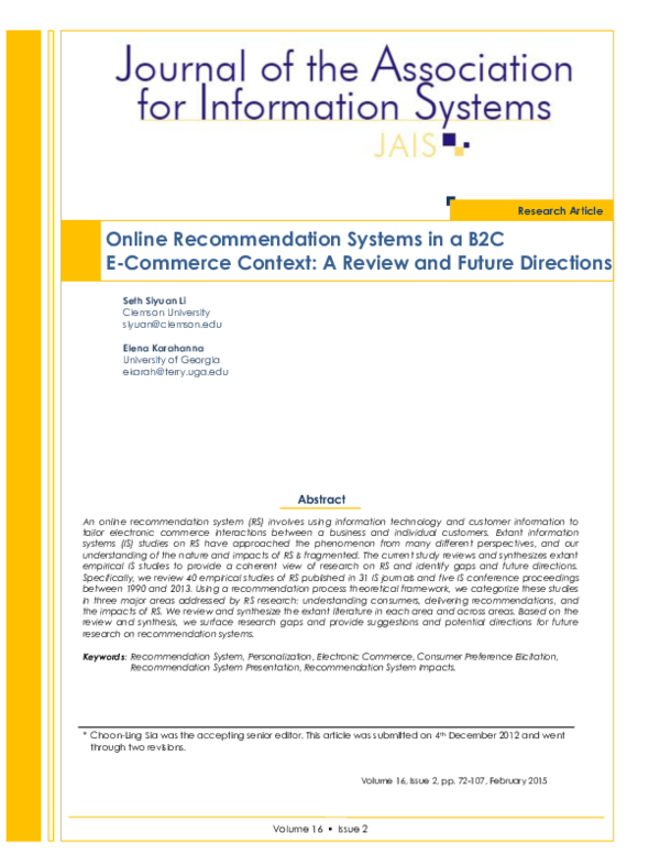 (PDF) Online Recommendation Systems in a B2C E-Commerce Context: A ...
