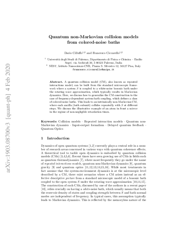 (PDF) Quantum Non-Markovian Collision Models from Colored-Noise Baths