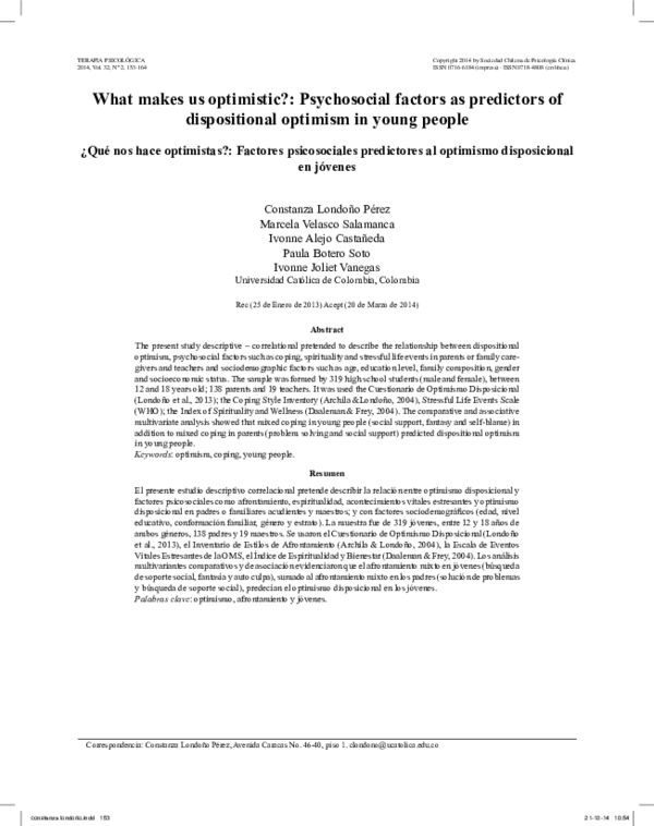 (PDF) What makes us optimistic?: Psychosocial factors as predictors of dispositional optimism in ...