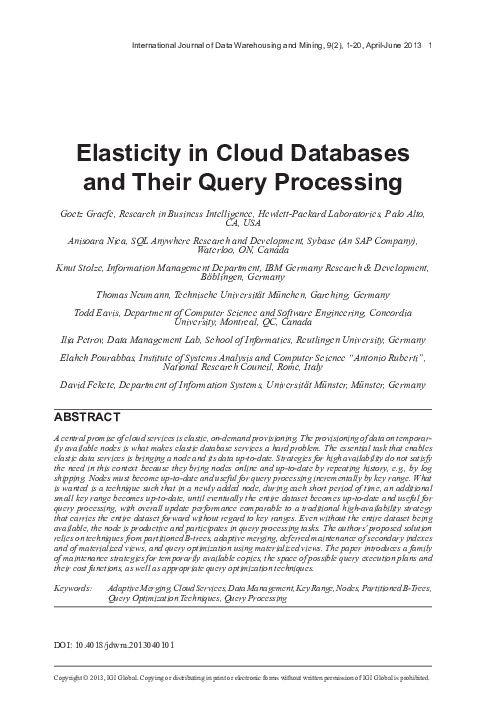 (PDF) Elasticity in Cloud Databases and Their Query Processing