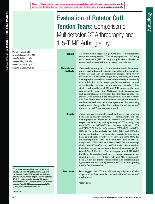 (PDF) Evaluation of Rotator Cuff Tendon Tears: Comparison of ...