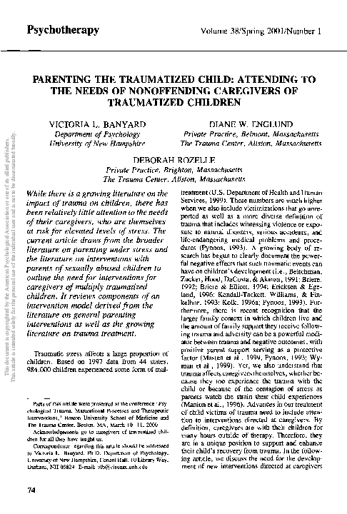 (PDF) Parenting the traumatized child: Attending to the needs of ...