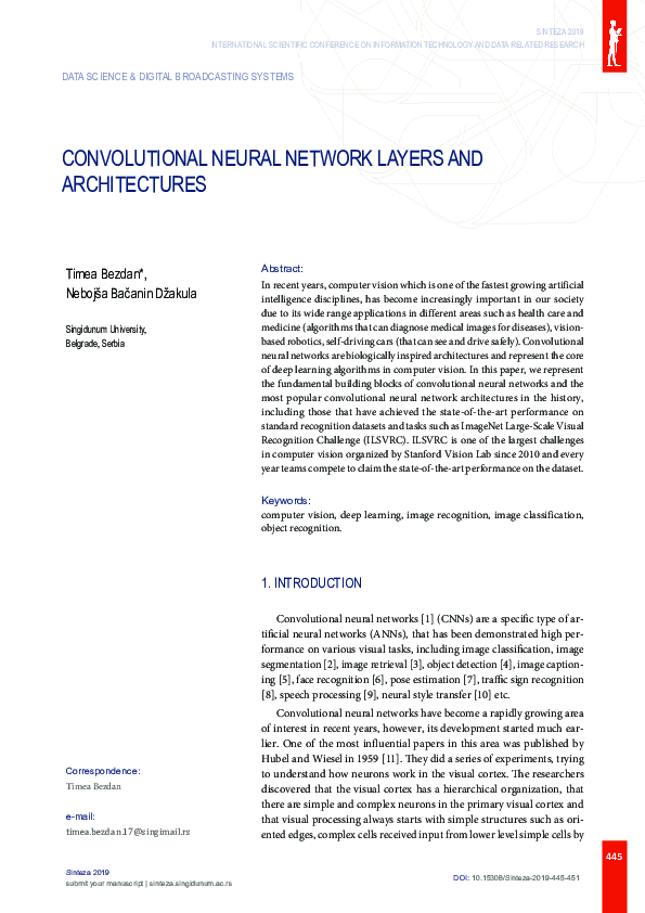 (PDF) Convolutional Neural Network Layers and Architectures