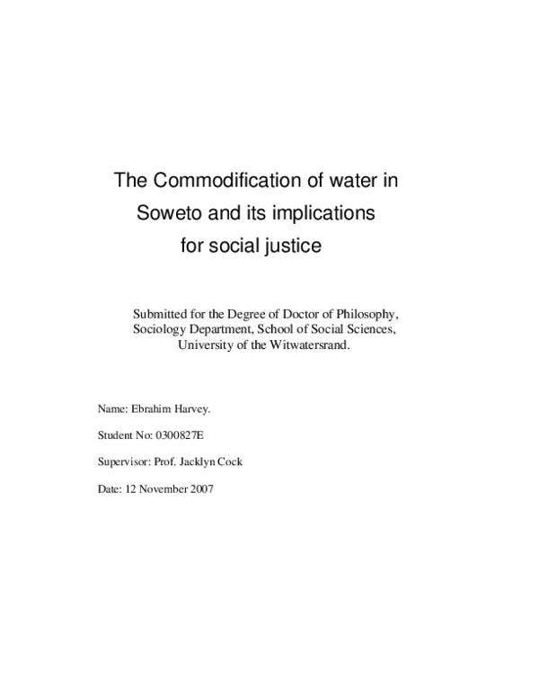 (PDF) The commodification of water in Soweto and its implications for ...