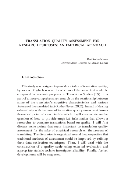 (PDF) Translation Quality Assessment for Research Purposes: an ...