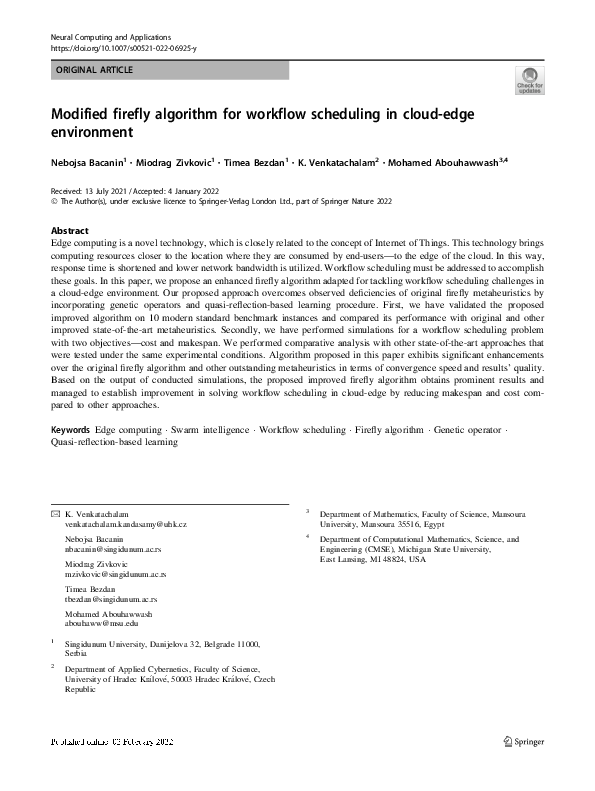 Pdf Modified Firefly Algorithm For Workflow Scheduling In Cloud Edge Environment