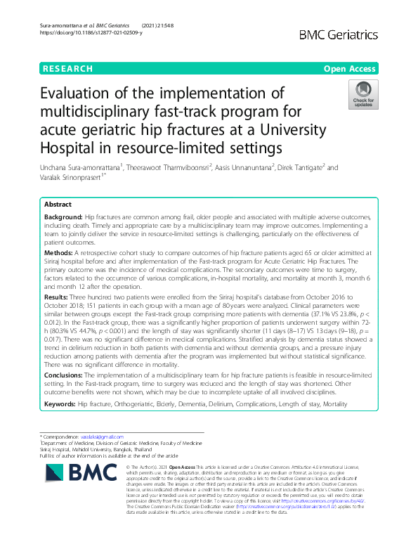 (PDF) Evaluation of the implementation of multidisciplinary fast-track ...