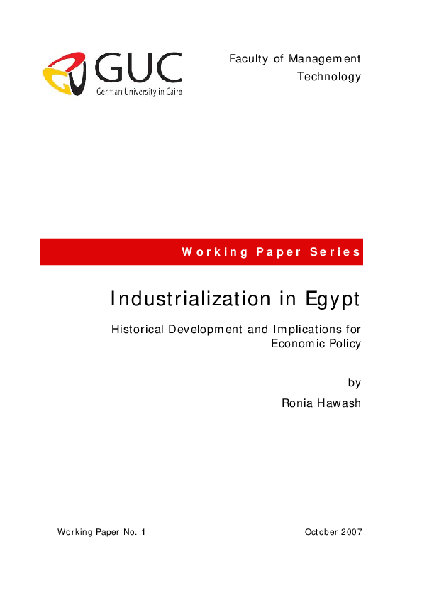 (PDF) Industrialization in Egypt: Historical Development and Implications for Economic Policy