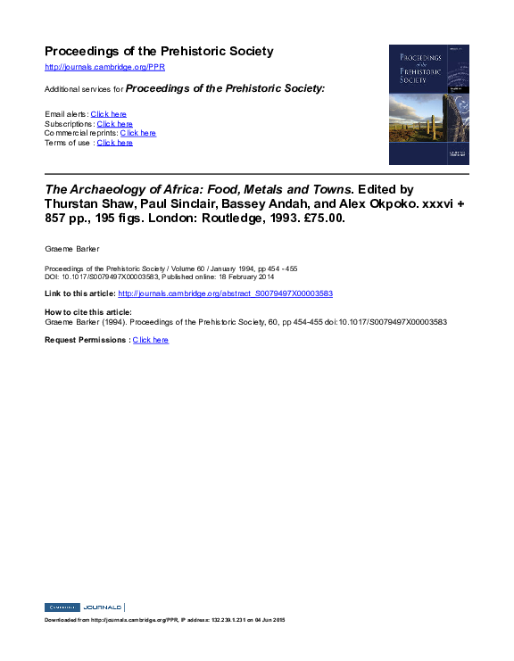 (PDF) The Archaeology of Africa: Food, Metals and Towns. Edited by ...