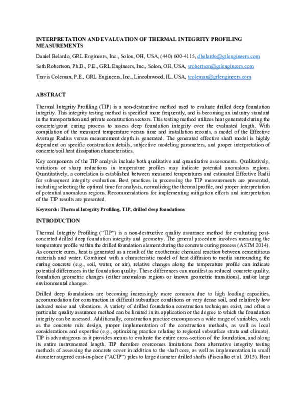 (PDF) Interpretation and Evaluation of Thermal Integrity Profiling ...