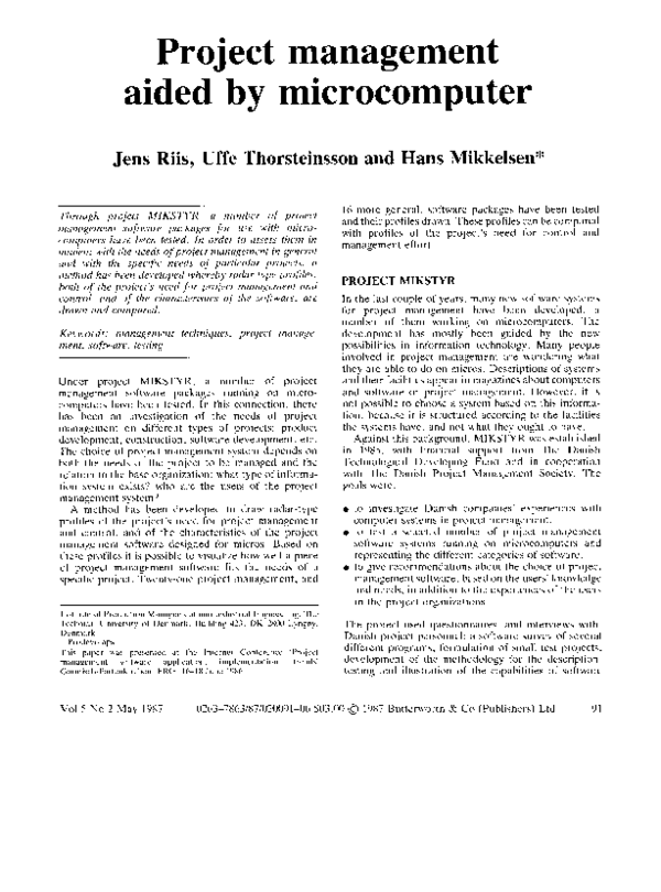 (PDF) Project management aided by microcomputer | Jens Riis - Academia.edu